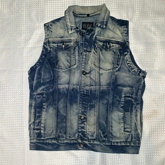 RUDE | Jackets & Coats | Rude Blue Denim Button Up Vest Size Small | Poshmark